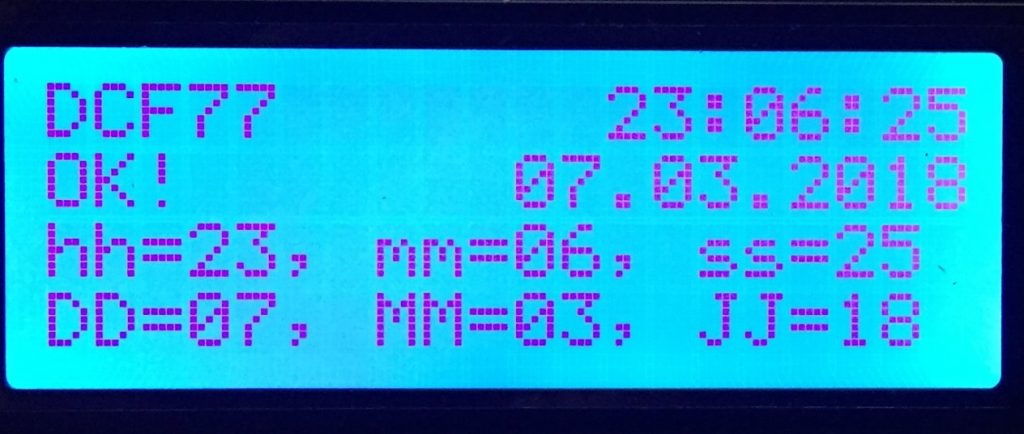 Kleines Demo mit DCF77 Funkuhrmodul und I2C Text LCD | Mikrocontroller